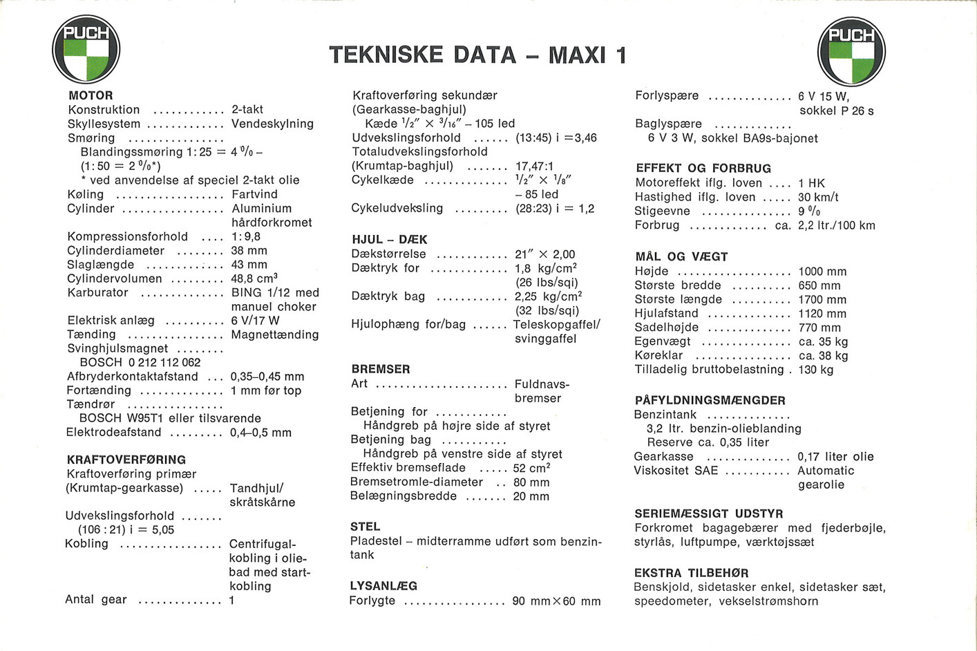 Tekniske data Maxi P