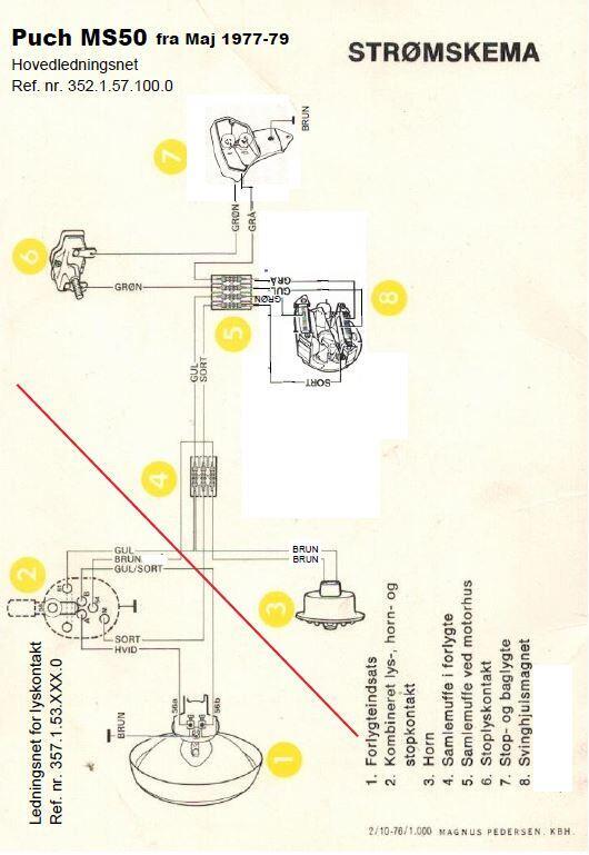 PUCH MS50 årg. maj 1977-79 med den nye Maxi ULO baglygte - Hovedledningsnet